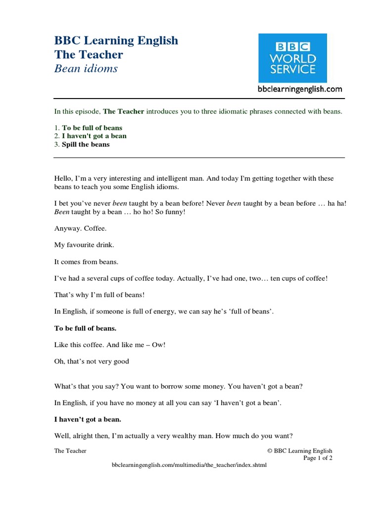 Teacher Beans Transcript PDF | PDF