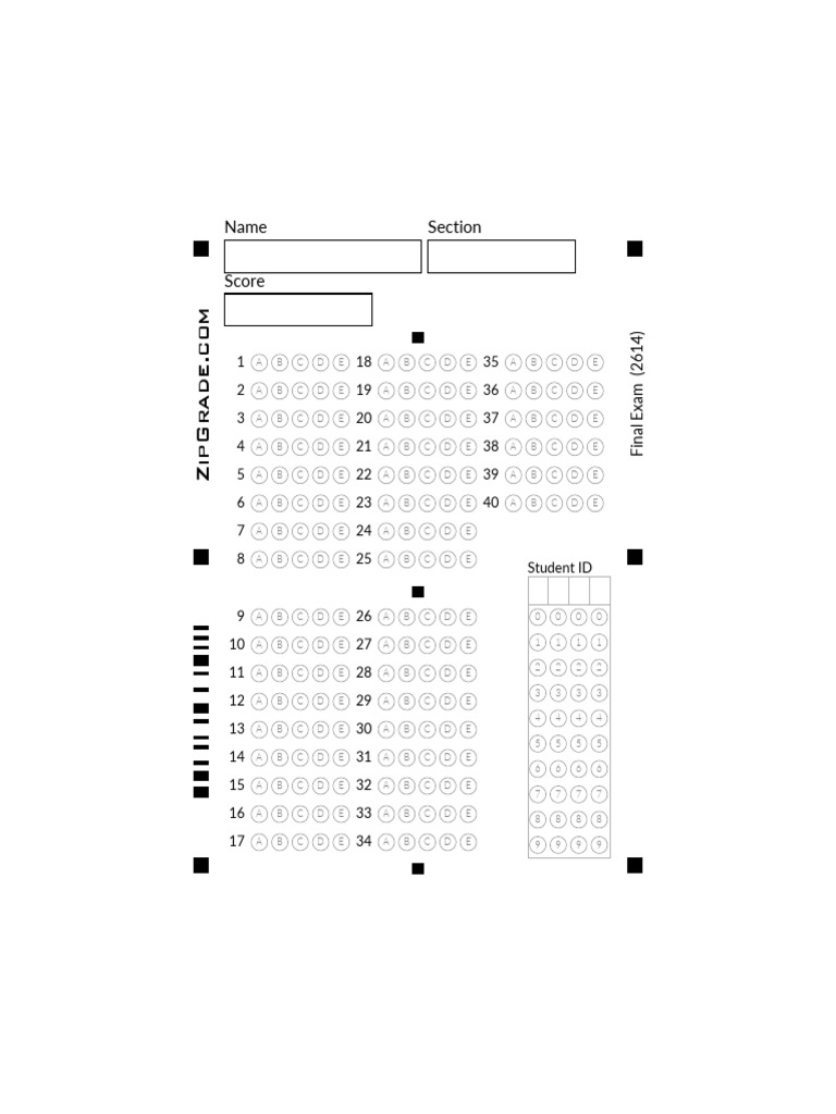 Zipgrade Answer Sheet | PDF