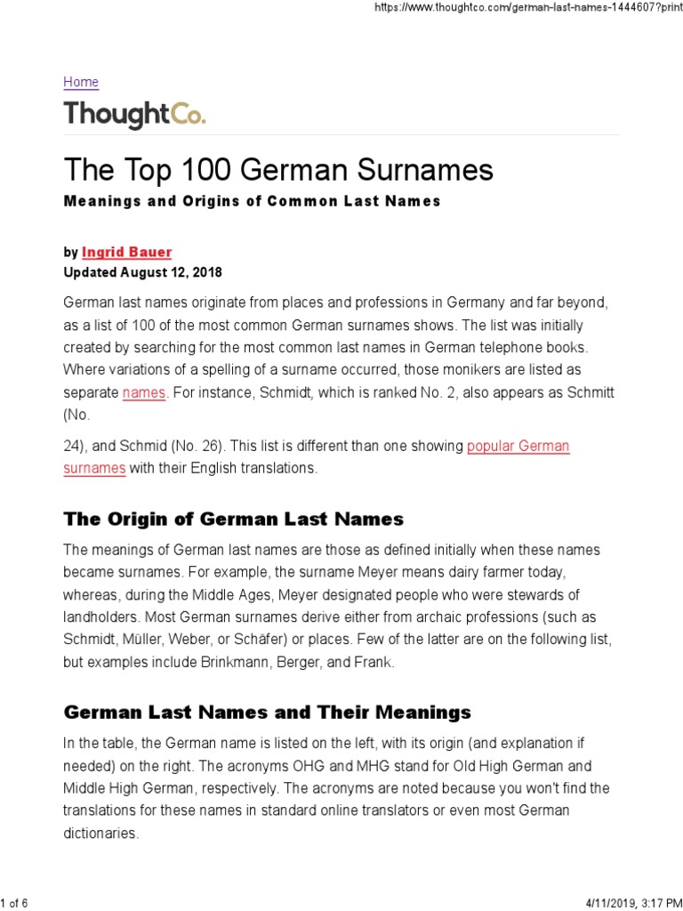 Surnames | PDF | German Language | Lexicology