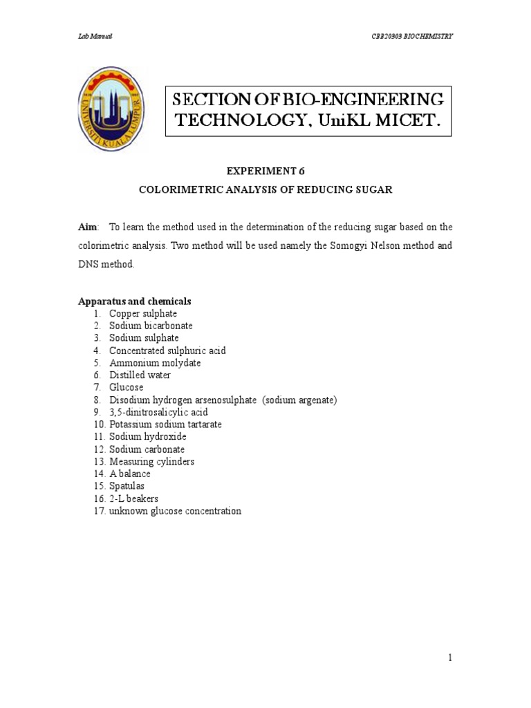 Colorimetric Analysis of Reducing Sugar | PDF | Sodium | Sodium Hydroxide