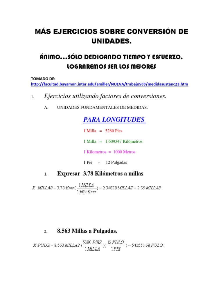 Más Ejercicios Sobre Conversión de Unidades... Varios | Descargar ...