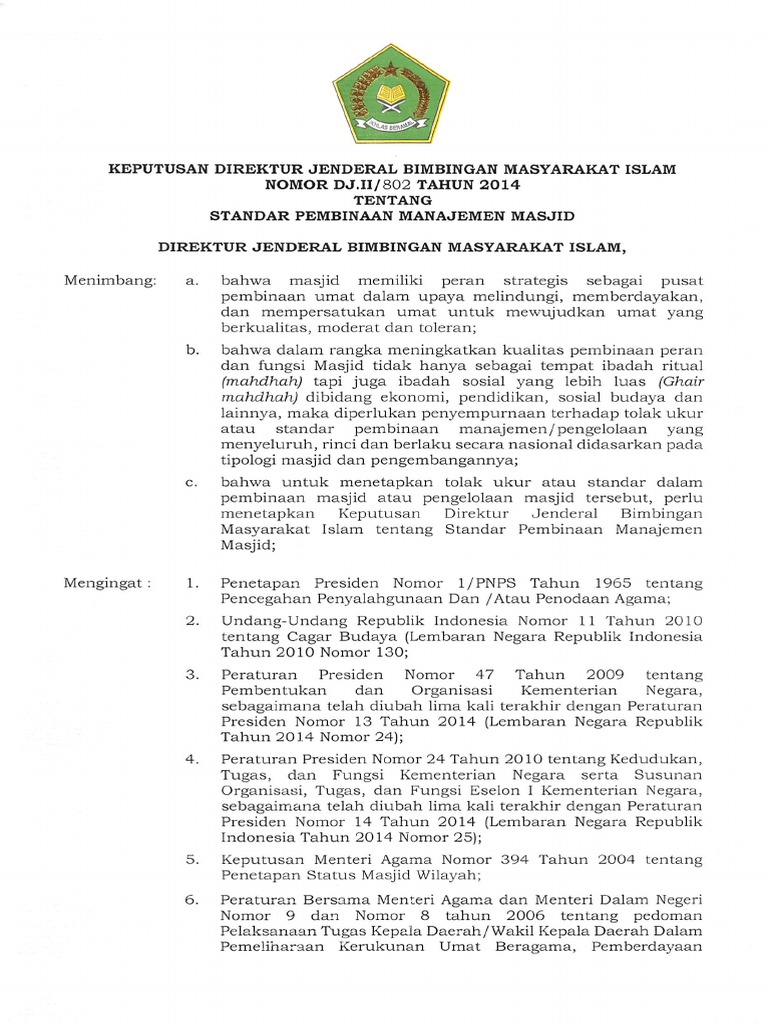 1 Standar Pembinaan Manajemen Masjid PDF | PDF