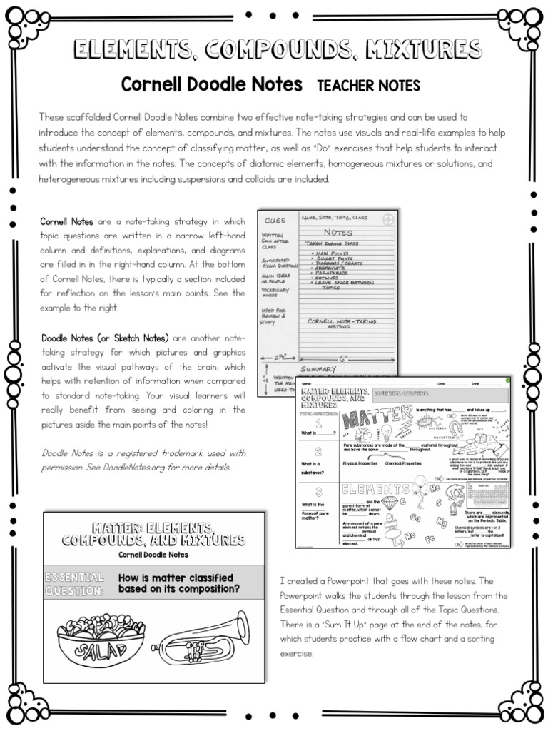 Elements Compounds Mixtures Matter Cornell Doodle Notes PDF | PDF ...