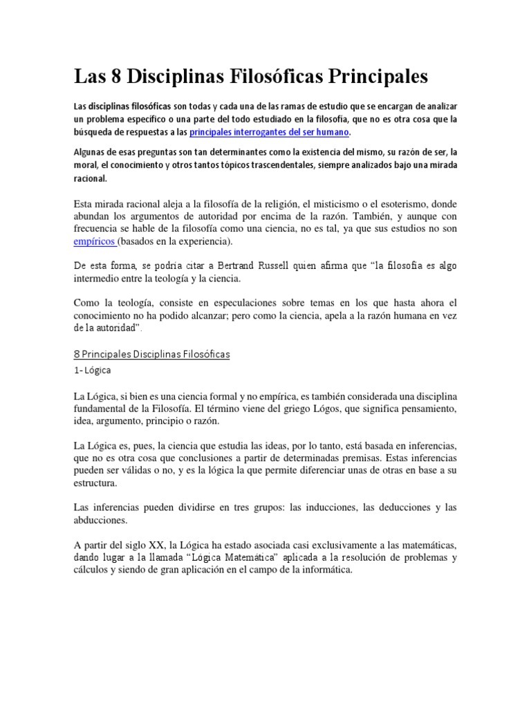 Las 8 Disciplinas Filosóficas Principales | PDF | Sócrates | Estética