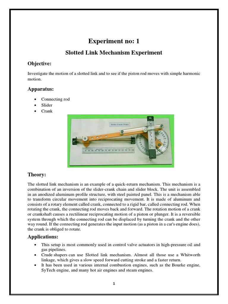 Experiment No: 1: Slotted Link Mechanism Experiment | PDF | Internal ...