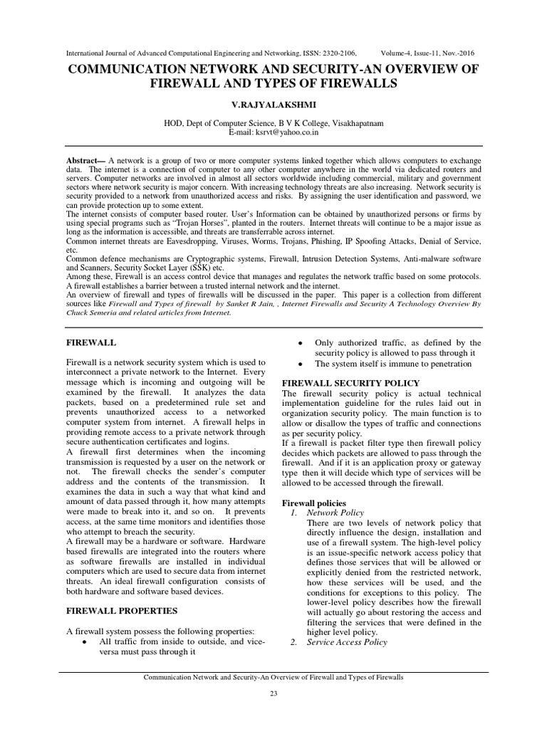 Communication Network and Security-An Overview of Firewall and Types of Firewalls | PDF ...