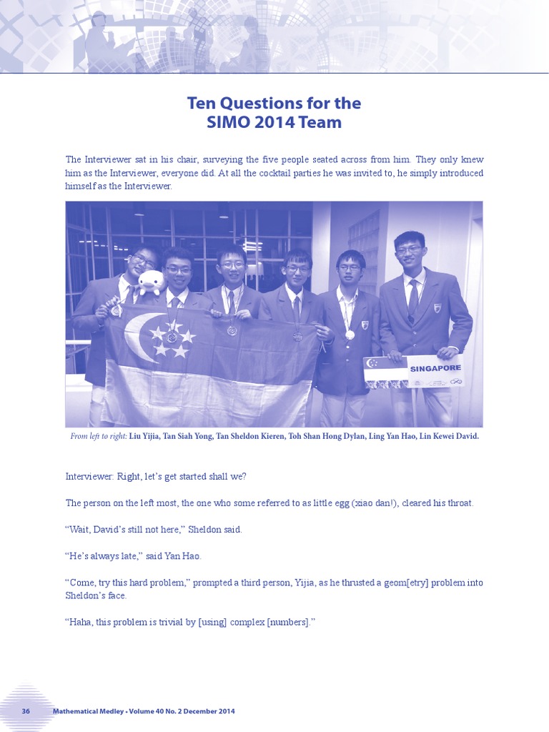 10 Questions For SIMO 2014 Team | PDF | Teaching Mathematics | Learning