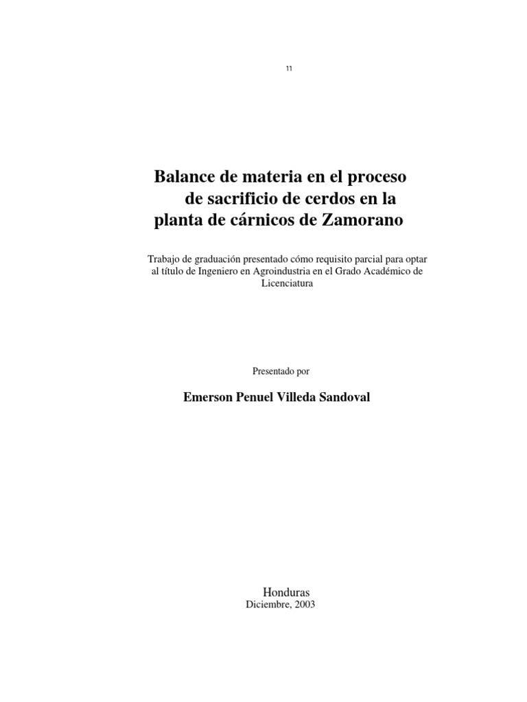 Balance de Materia Proceso de Sacrificio de Cerdo PDF | PDF ...