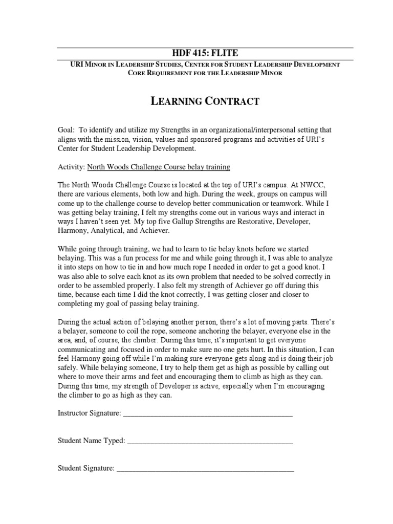Leadership Learning Contract: Belay Training | PDF | Knot | Leadership