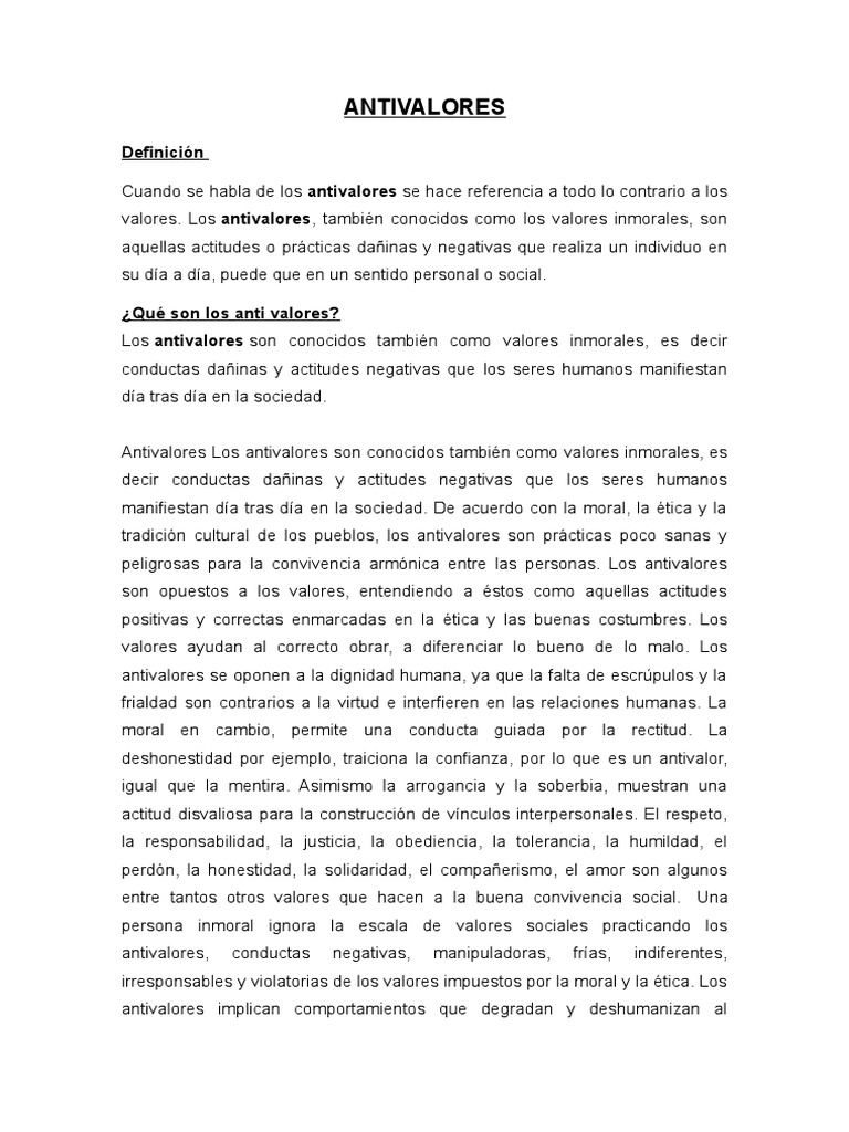 Que Son y Cuales Son Los Antivalores | PDF | Racismo | Discriminación y ...