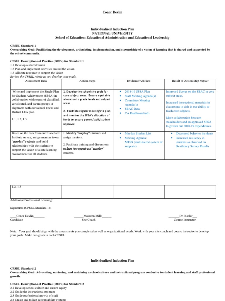 Individualized Induction Plan | PDF | Teachers | Goal