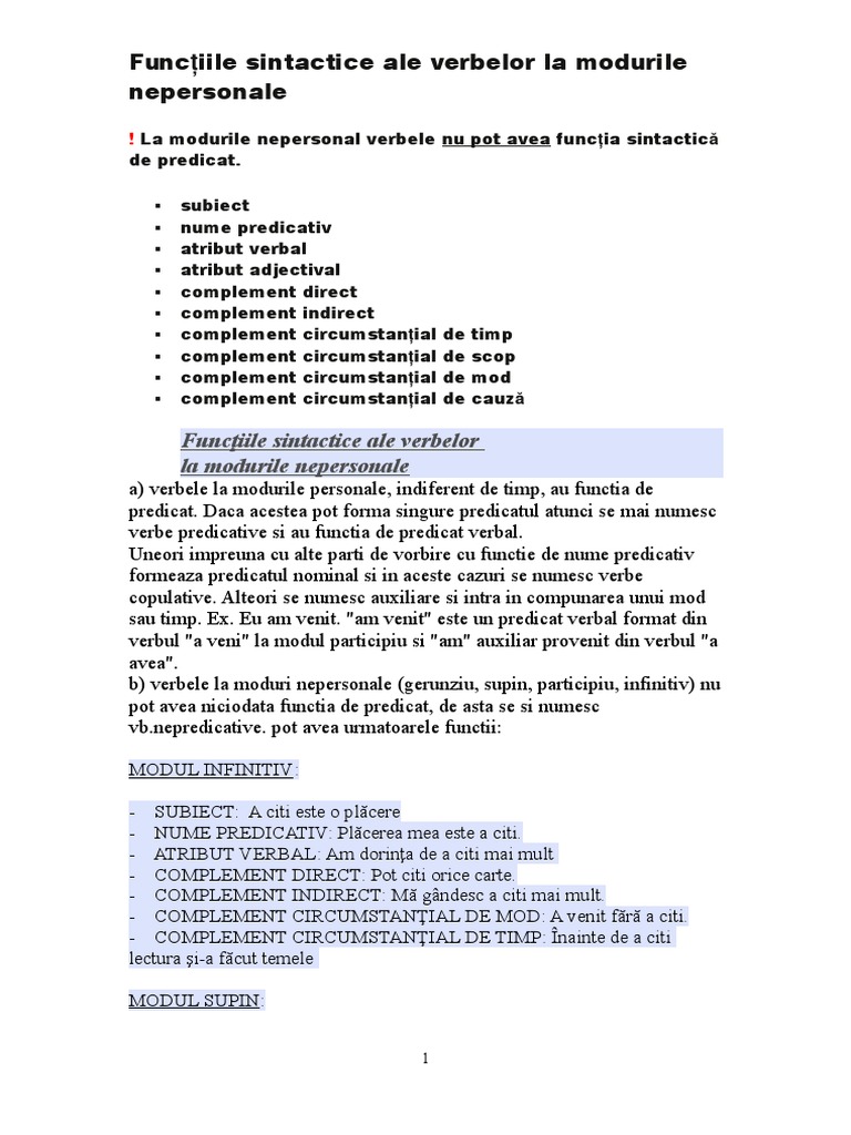 Verb Functii Sintactice | PDF