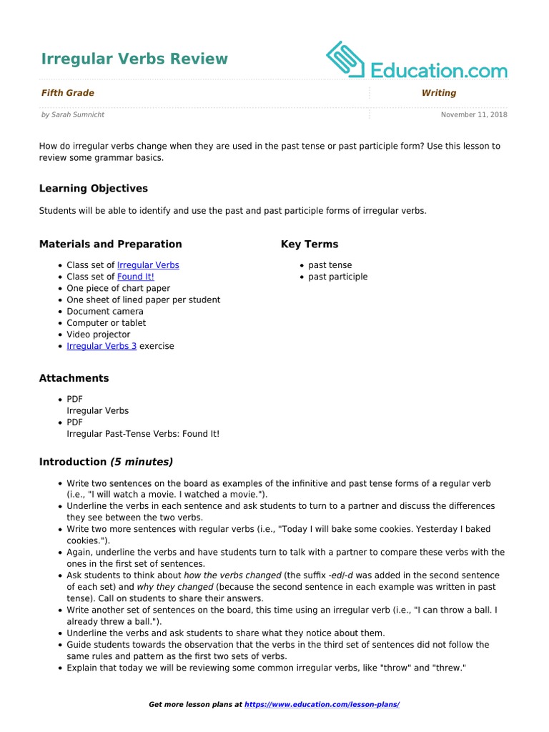 Irregular Verbs Review | Download Free PDF | Verb | Grammatical Tense