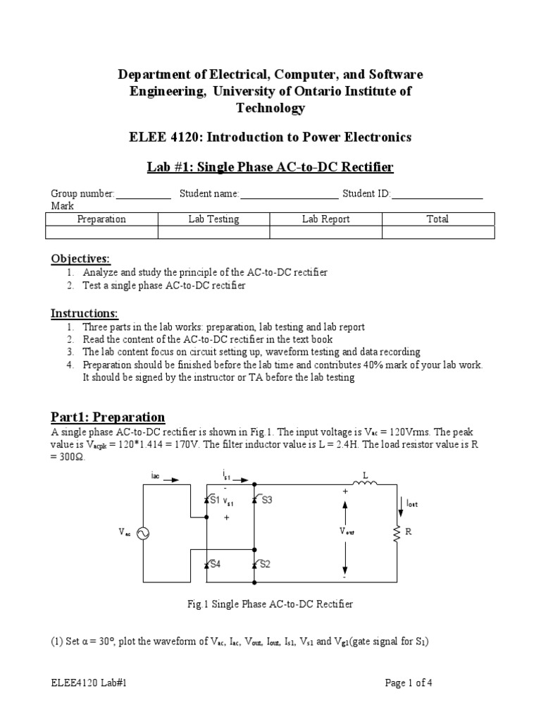 Lab 1 | PDF | Root Mean Square | Rectifier