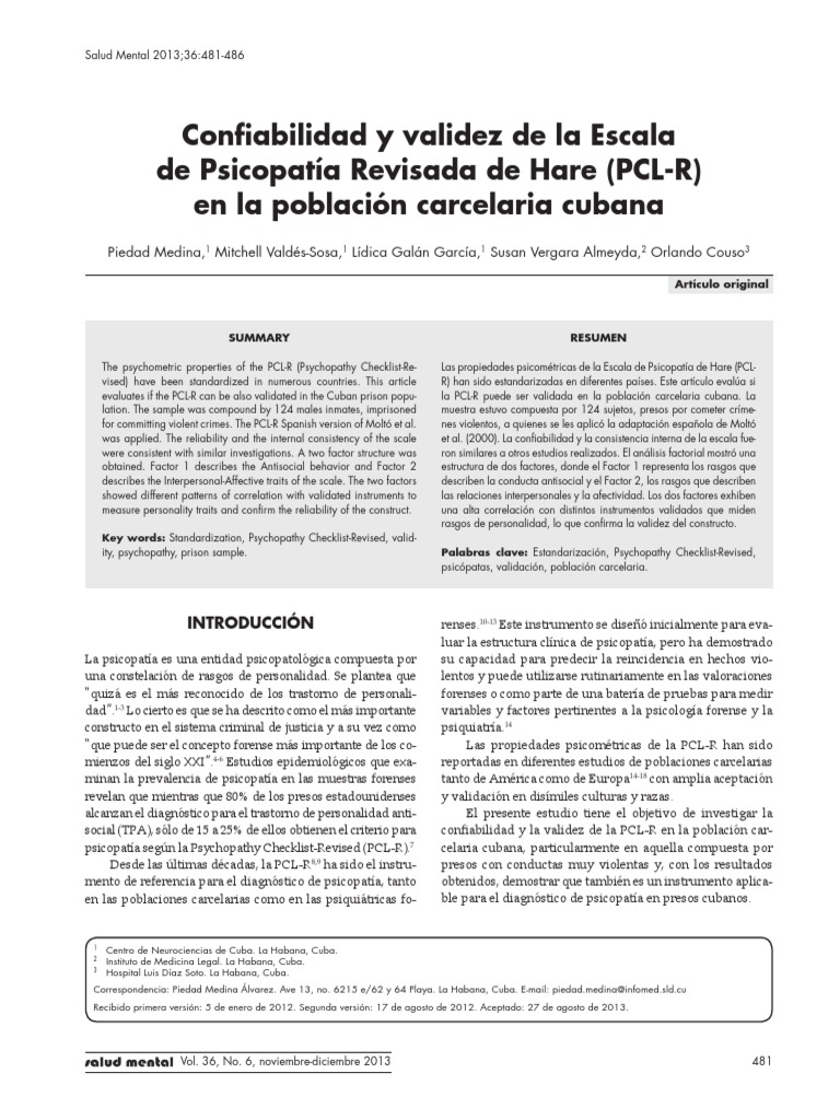 PCL R.pdf | Psicopatía | Validez (Estadísticas)