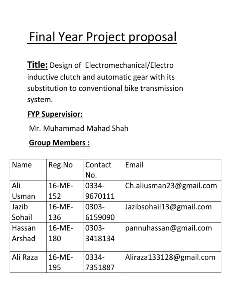 Final Year Project Proposal Improved | PDF | Clutch | Transmission ...