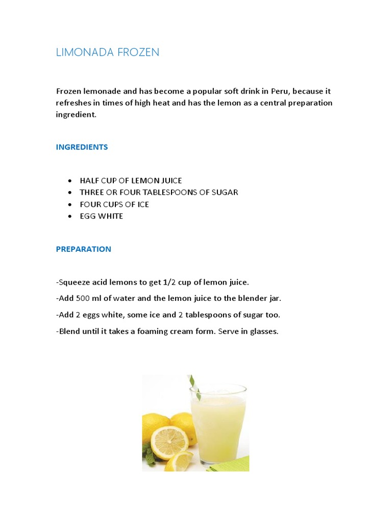 Receta de Limonada Frozen en Inglés | PDF | Cooking, Food & Wine