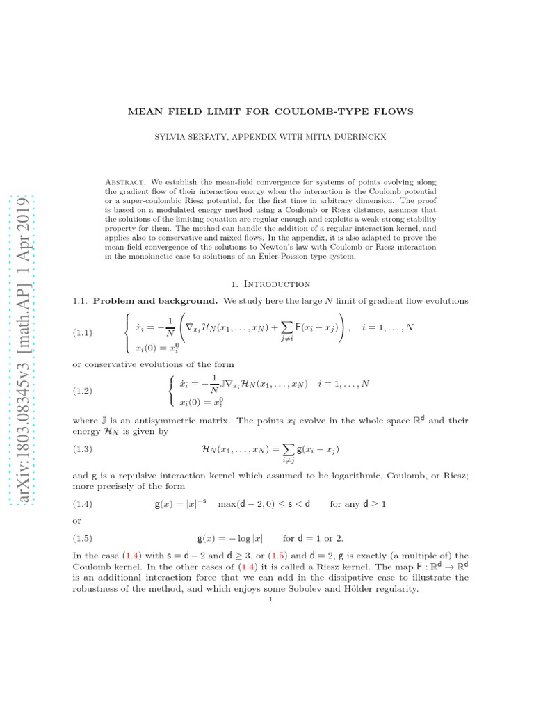 Mean Field Limit For Coulomb-Type Flows: N, - . - , X, I 1, - . - , N X | PDF | Vortices ...