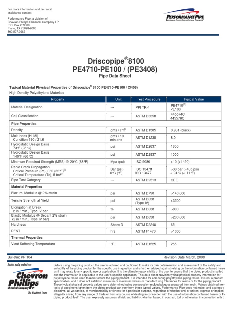 Driscopipe 8100 PE4710-PE100 / (PE3408) : Pipe Data Sheet | Download ...