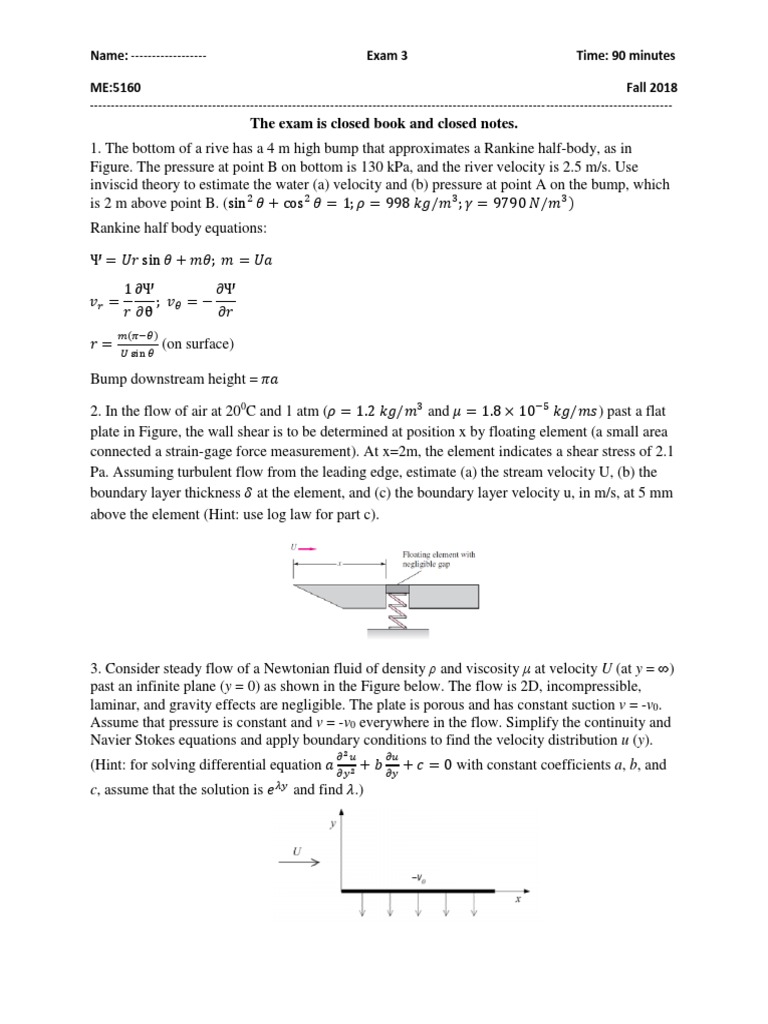 ME:5160 Exam 3 solutions and questions | PDF | Boundary Layer | Fluid Dynamics