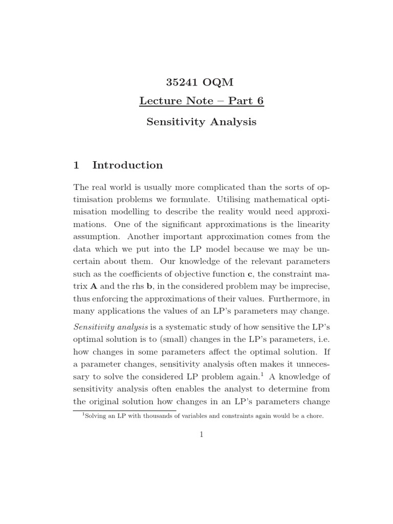OQM Lecture Note - Part 6 Sensitivity Analysis | PDF | Sensitivity ...