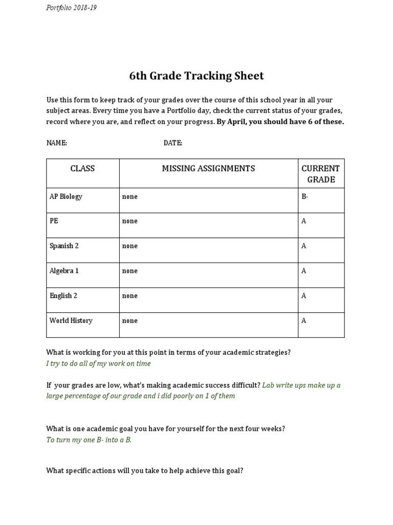 6th Copy of 2018 Grade Tracking Sheet | PDF