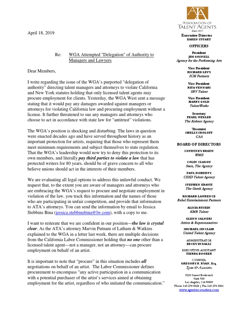 ATA Letter To Members 4-18-19 | PDF | Lawyer | Board Of Directors