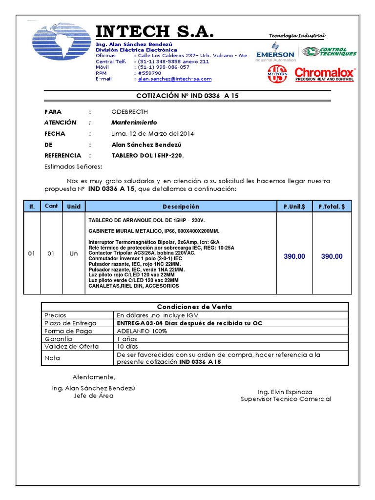 Tablero 15 HP - Dol | PDF | Ingenieria Eléctrica | Componentes eléctricos
