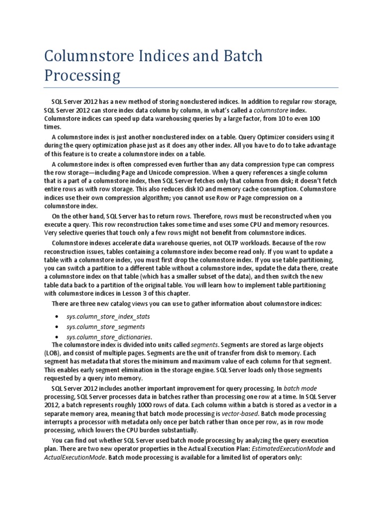 Column Store Indices and Batch Processing | PDF | Database Index ...