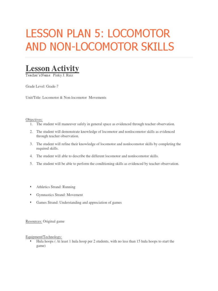 Locomotor Lesson Plan | PDF | Animal Locomotion | Homework