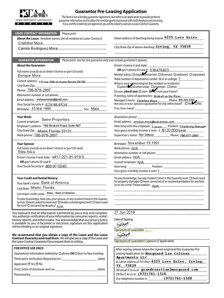 Guarantor Pre-Leasing Application: 6225 Love Drive | PDF | Lease ...