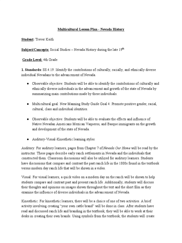 Multicultural Lesson Plan - Keith | PDF | Lesson Plan | Multiculturalism