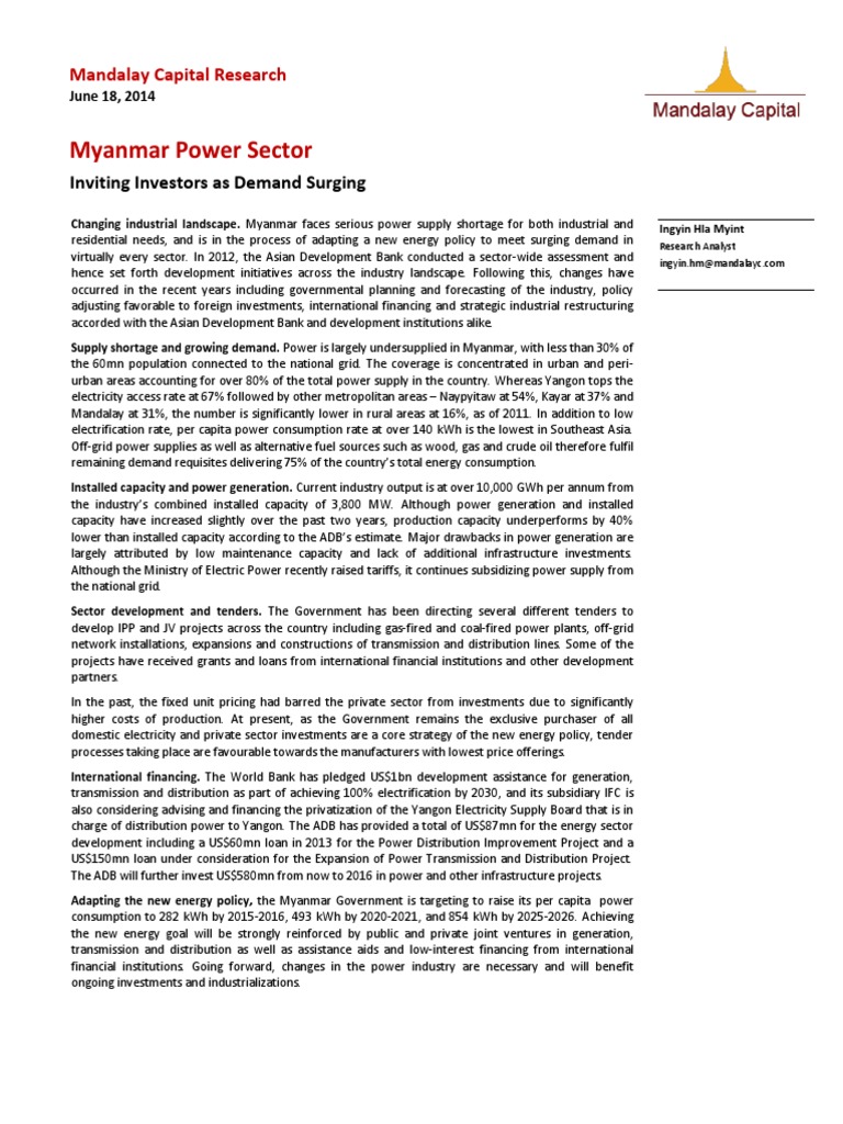 MC Myanmar Power Industry Jun2014 | PDF | Electricity Generation ...