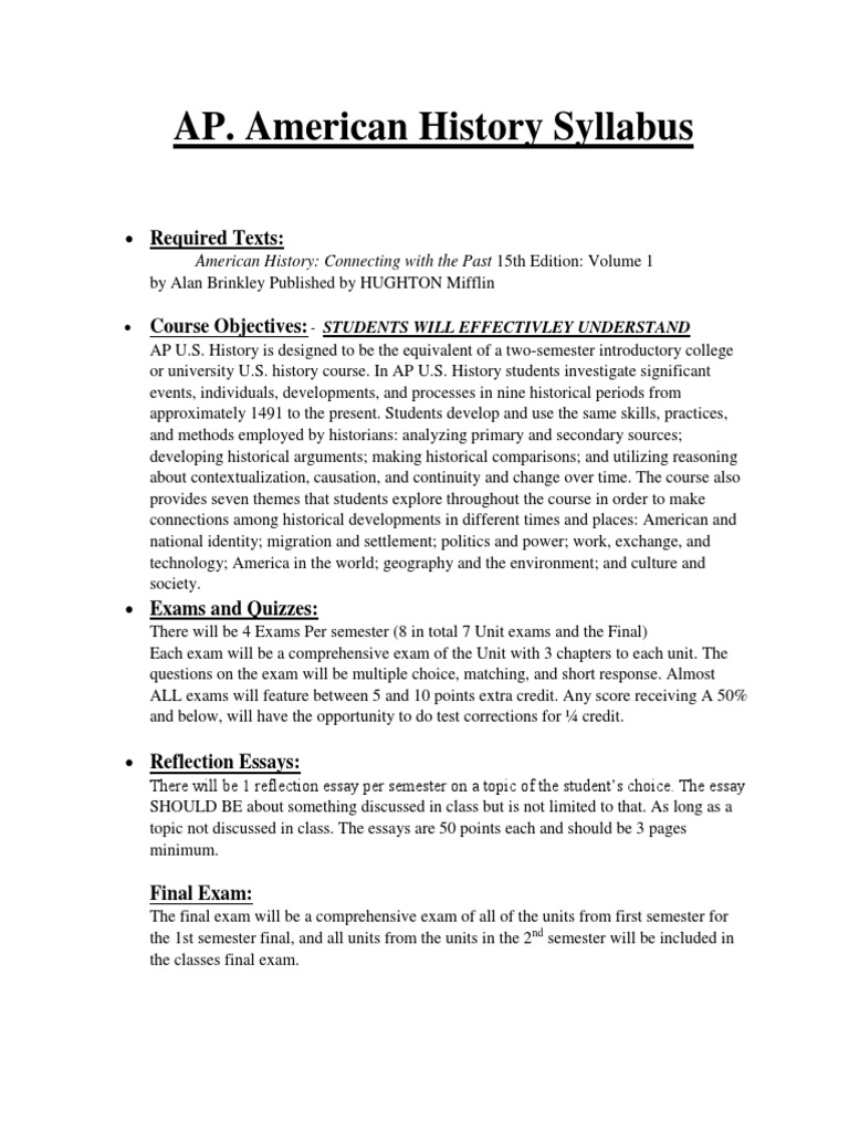 Ap American History Syllabus | PDF | Test (Assessment) | Essays