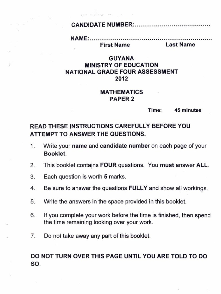 National Grade 4 Assessment - 2012 - Mathematics P2 PDF | PDF ...