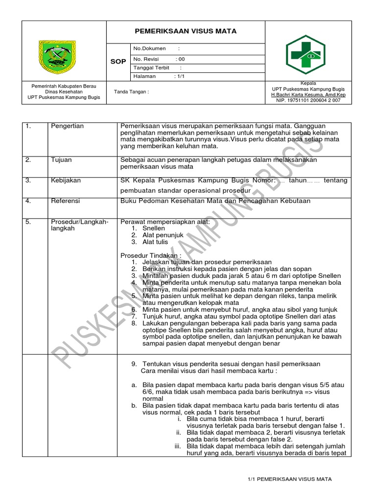 Sop Pemeriksaan Visus Mata | PDF