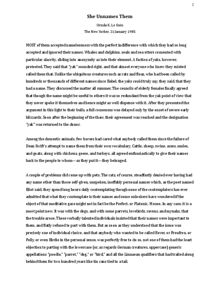 LeGuin - She Unnames Them | PDF | Poetry