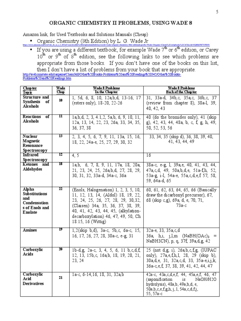 Organic Chemistry Ii Problems, Using Wade 8: TH TH TH TH TH | PDF ...