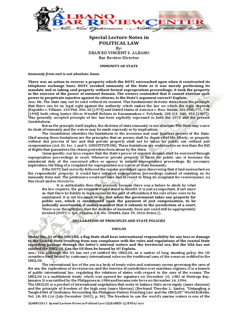 Special Lecture Notes in Political Law: By: Dean Ed Vincent S. Albano ...