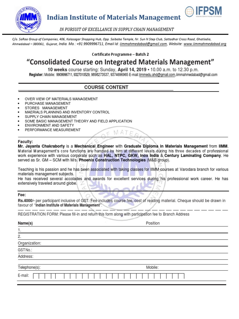 Consolidated Course On Integrated Materials Management | PDF