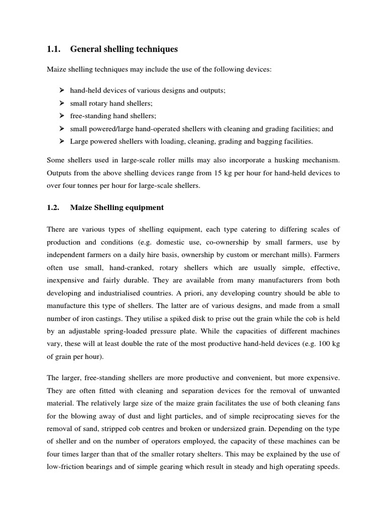 Types of Maize Shelling Equipment | PDF | Machines | Mechanization