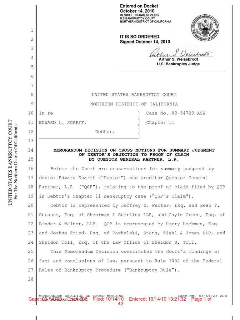 In re Scarff MSJ BK | Summary Judgment | Judgment (Law)