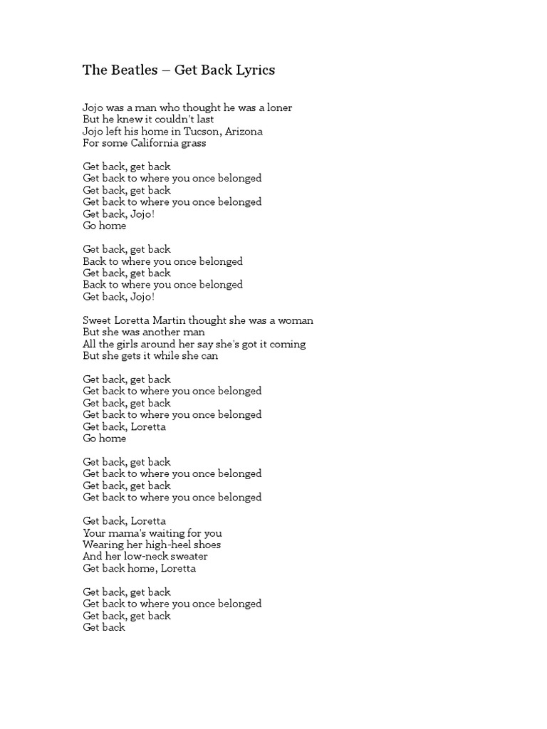 The Beatles - Get Back Lyrics | PDF