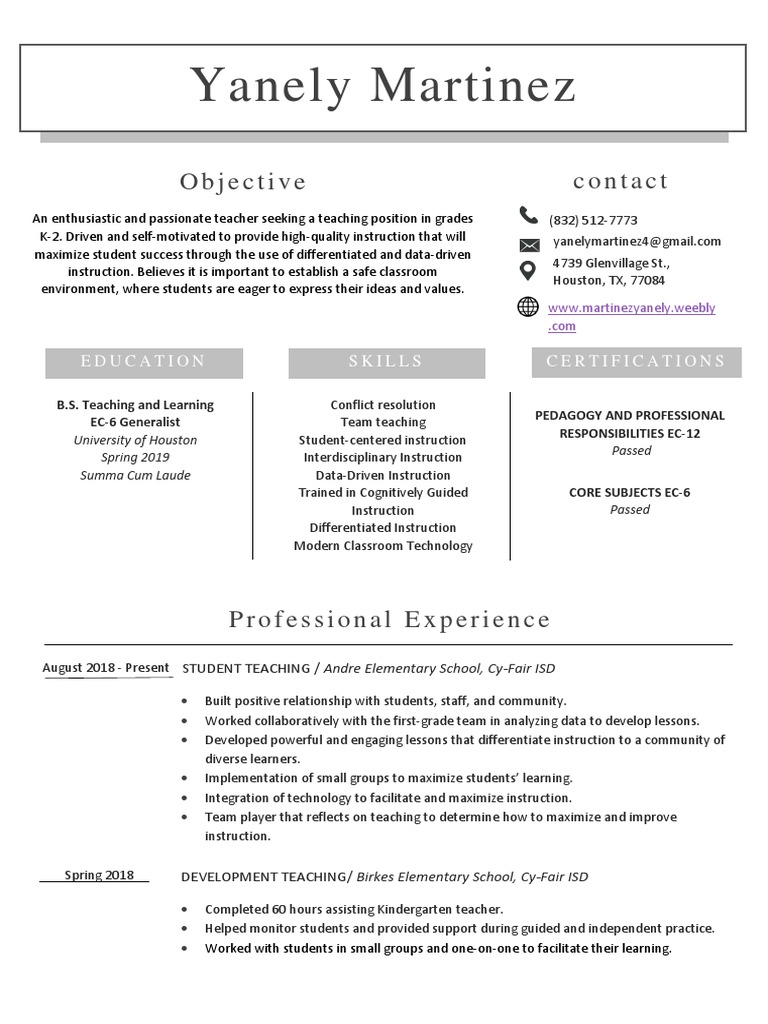 Yanely Martinez: Objective Contact | PDF | Differentiated Instruction ...