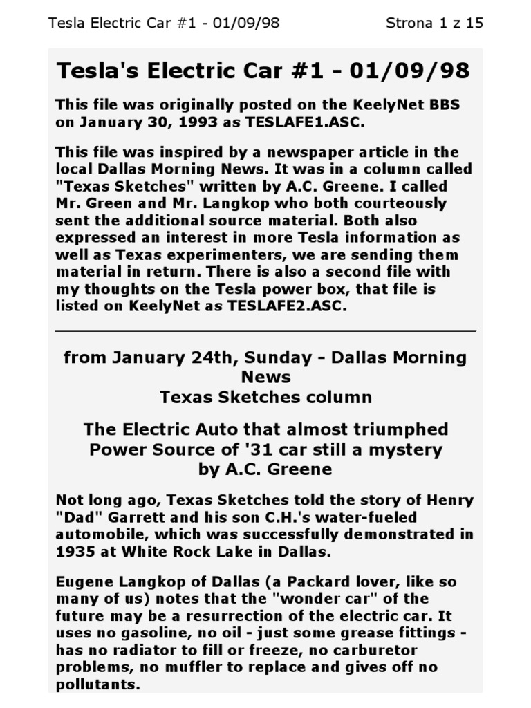 (Ebook Science - PDF) Nikola Tesla Electric Car Part-1 | PDF | Engines ...