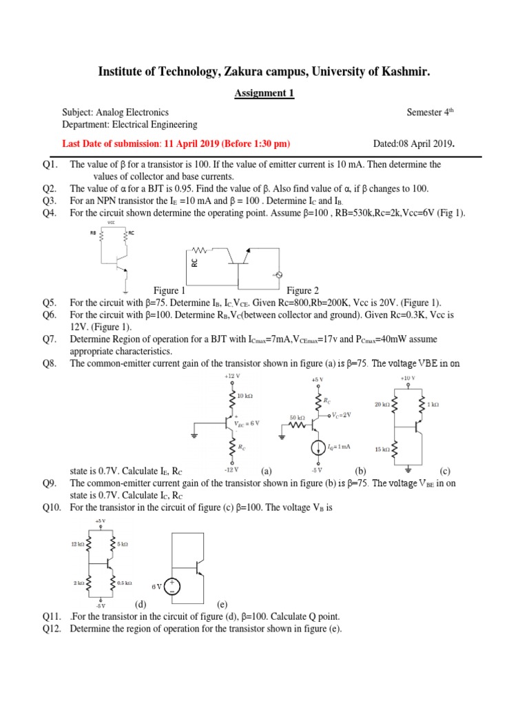 Analog Electronics Assignment Solutions | PDF | Bipolar Junction Transistor | Semiconductors