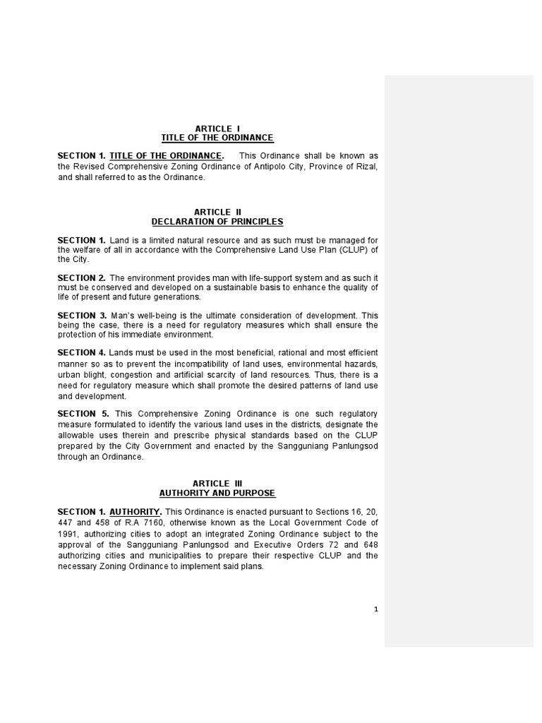 Antipolo City Zoning Ordinance Final | Zoning | Land Use