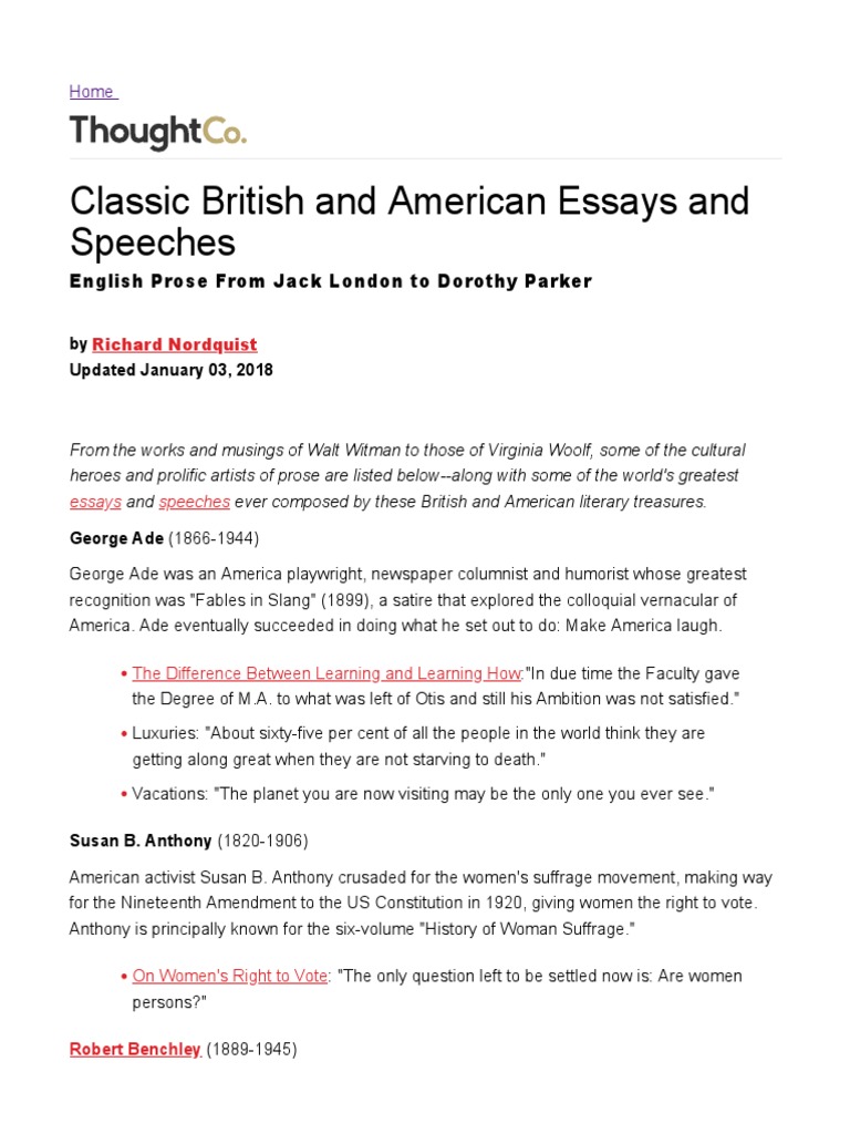 Classic British and American Essays and Speeches | PDF | Mark Twain ...
