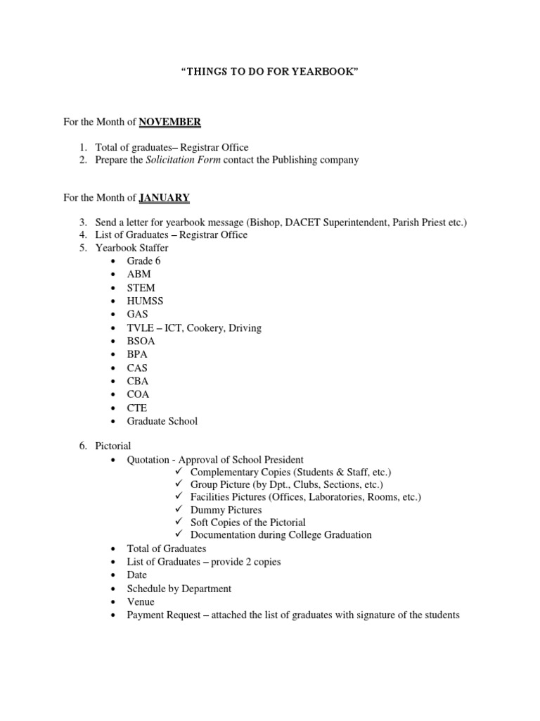 Yearbook Tasks by Month | PDF