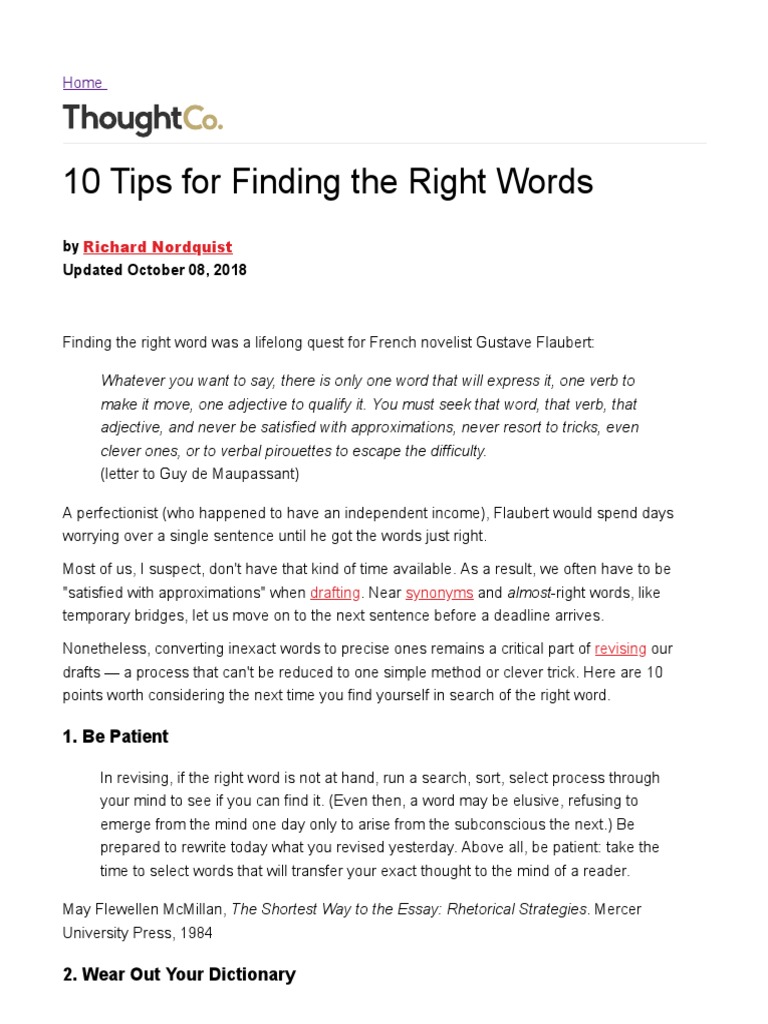 Tips For Finding The Right Words | PDF | Truth | Linguistics